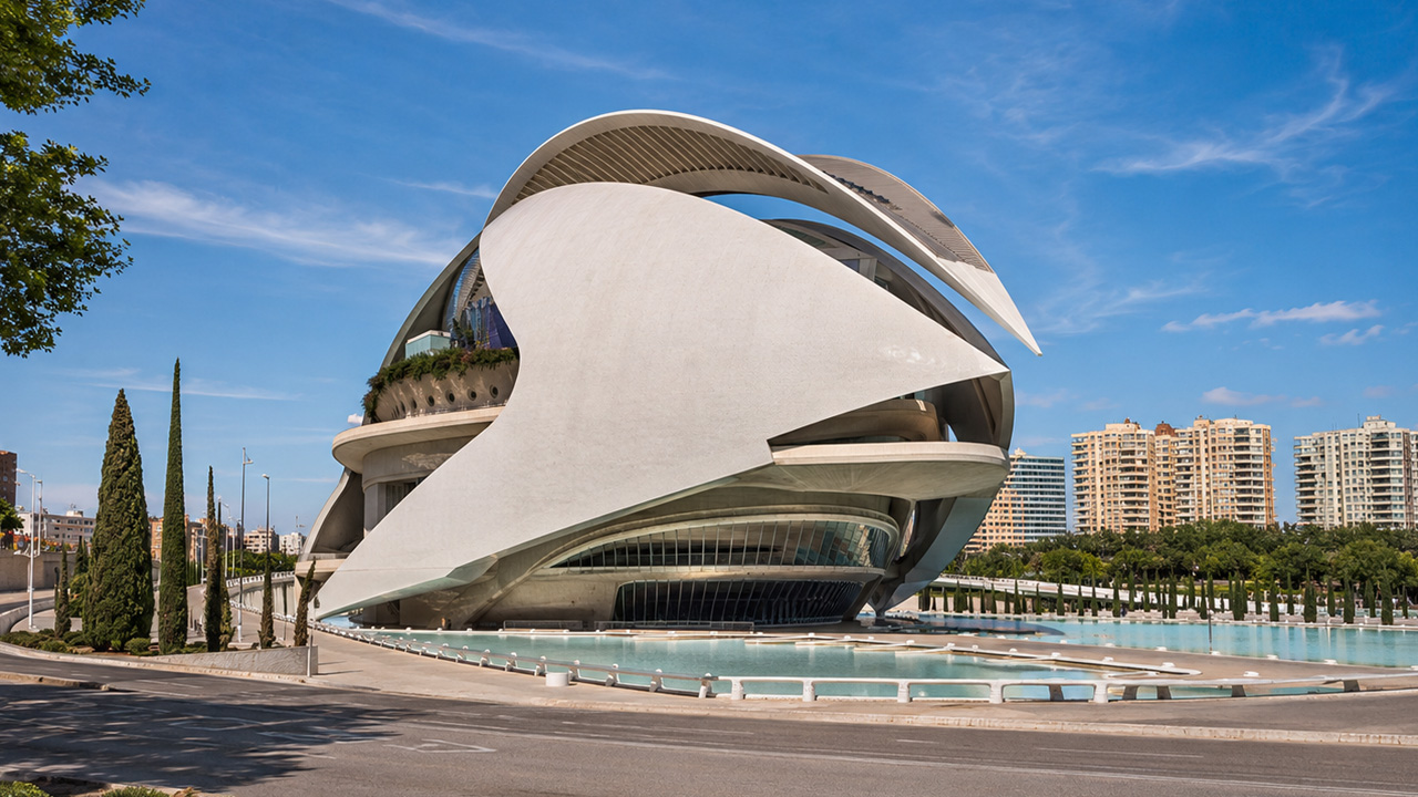 Valencia Opera House and City of Arts waterfront view