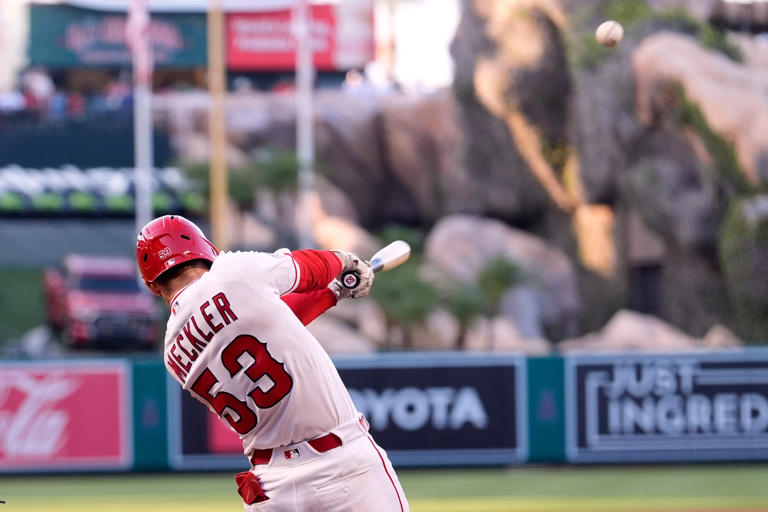 Wade Meckler homers, makes sliding catch in debut for hometown Angels