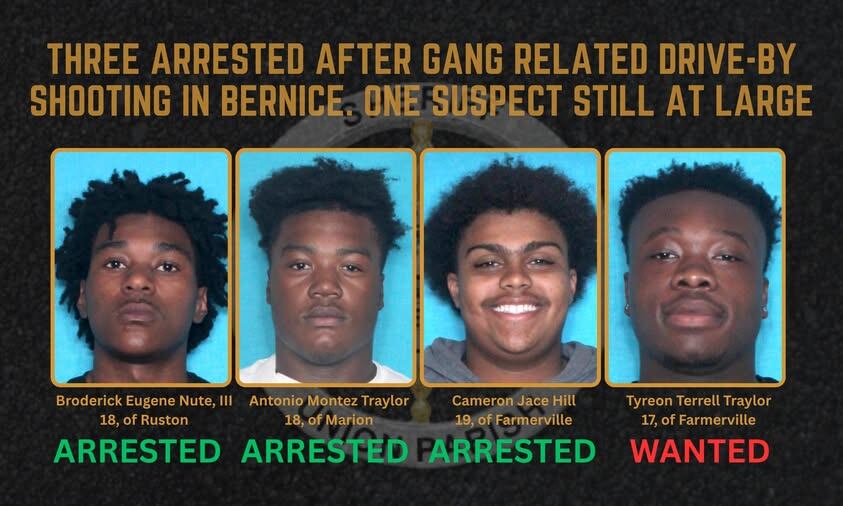 Three arrested after gang related drive-by shooting in Bernice