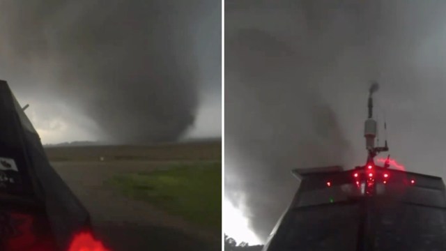 Video shows storm chasers launching sensor into violent tornado as rare ...
