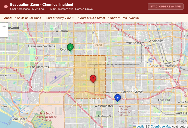 Garden Grove hazmat crisis: Map of updated evacuation zone