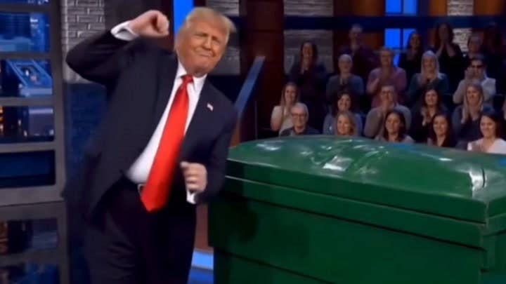 Trump shares AI video of himself violently throwing Stephen Colbert ...