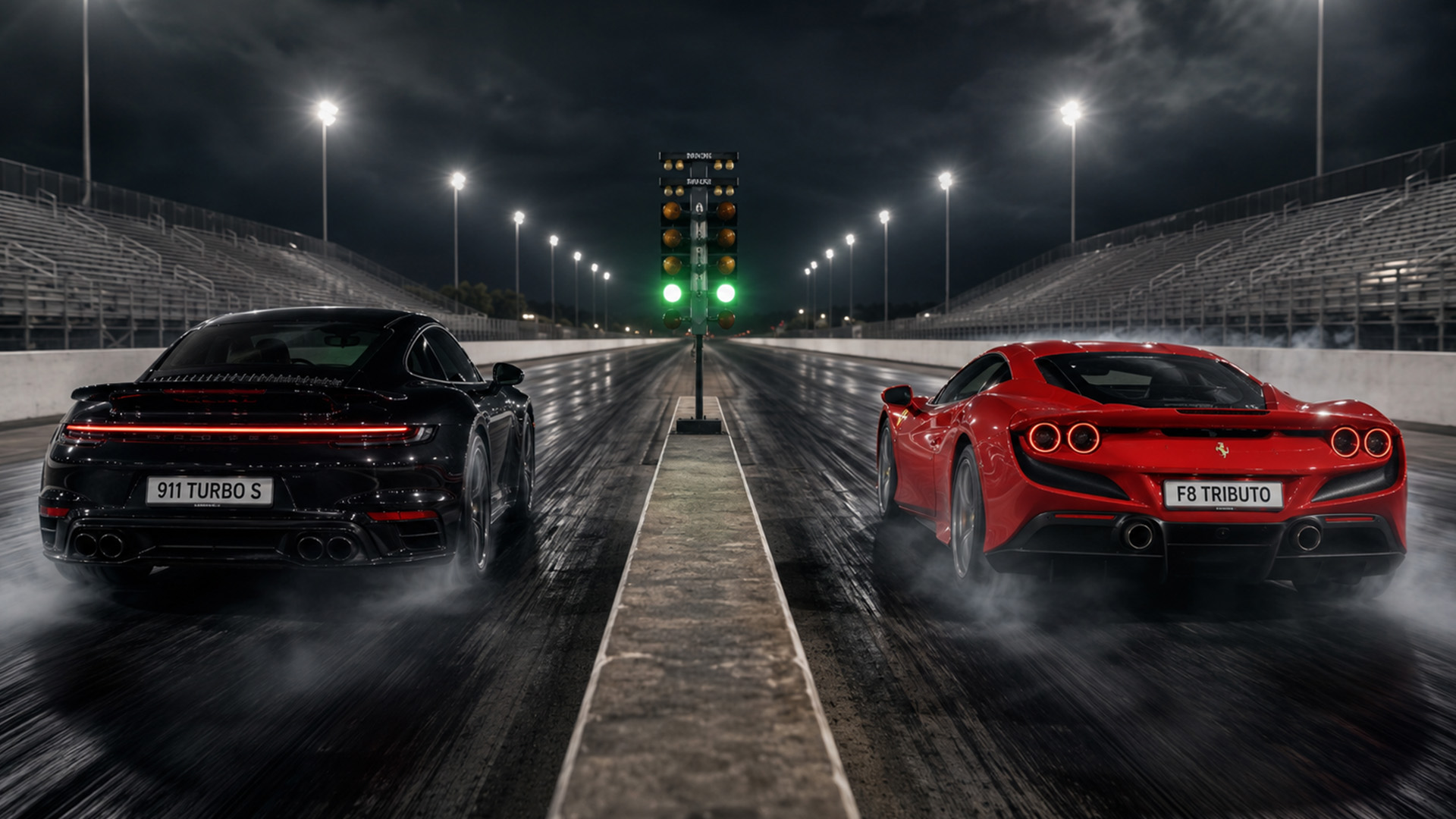 Ferrari F8 Tributo faces 700HP Porsche 911 Turbo S drag race