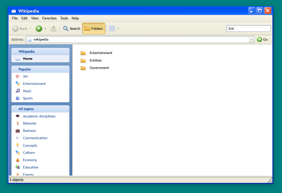 Windows XP風デスクトップでWikipediaをエクスプローラーのように探索できる「Wikipedia File Explorer」レビュー