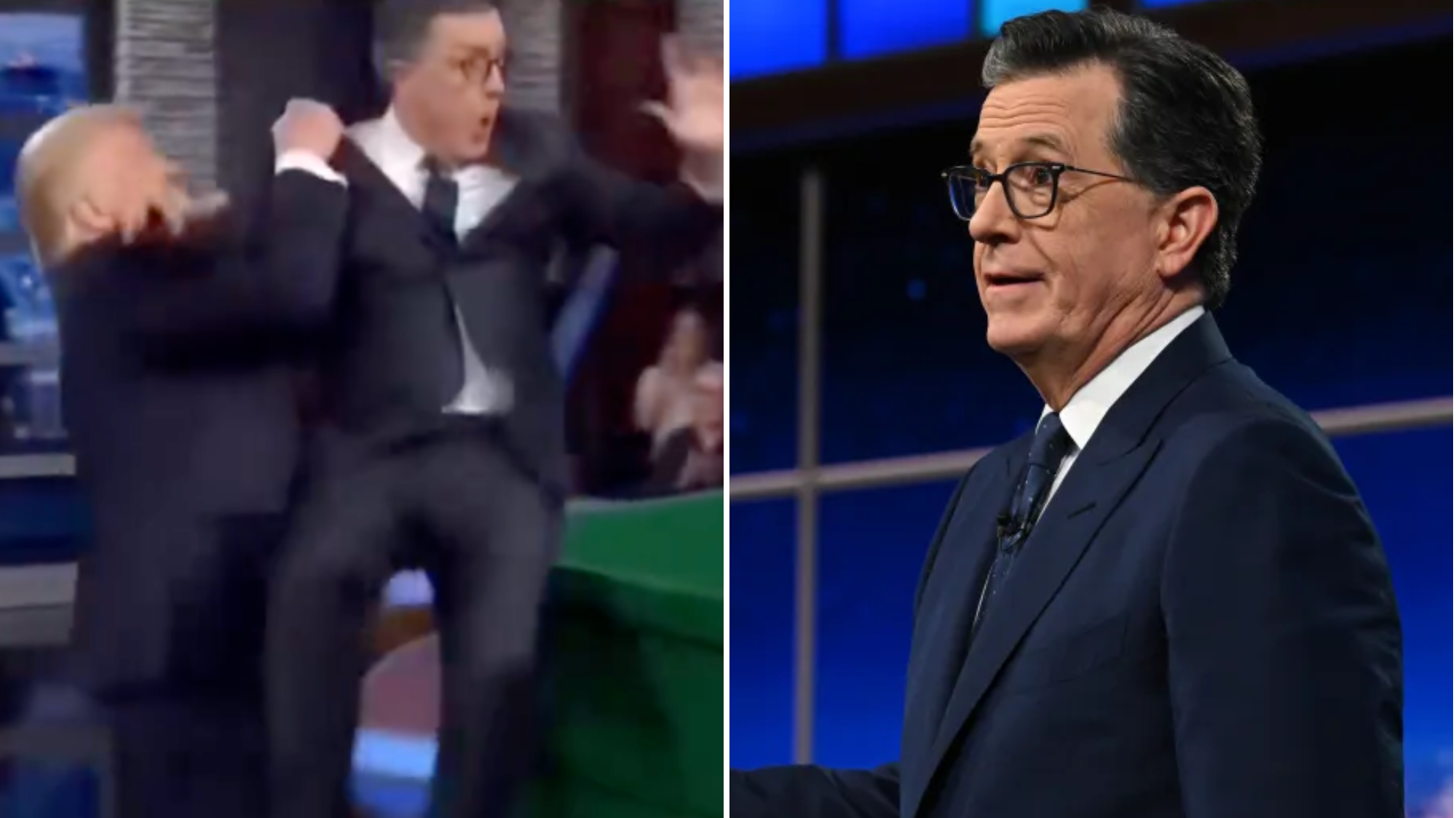 Donald Trump shares video throwing Stephen Colbert in bin after ...