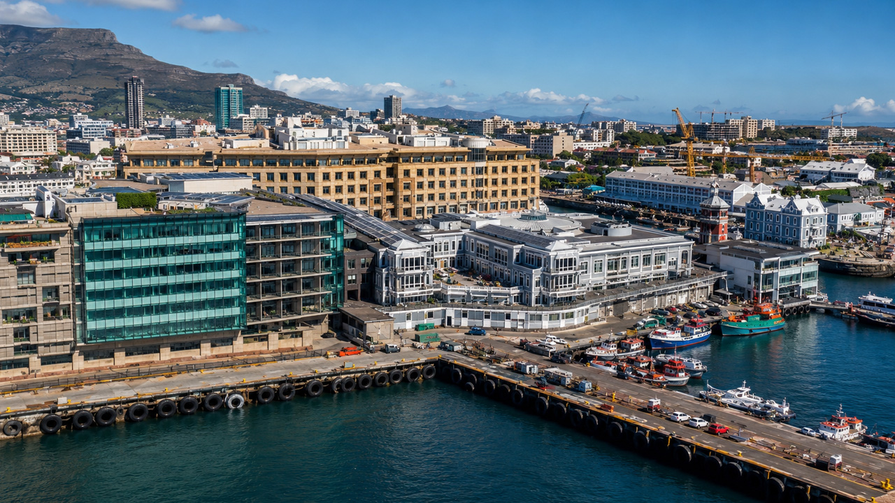 Cape Town waterfront framed by harbor views and Table Mountain