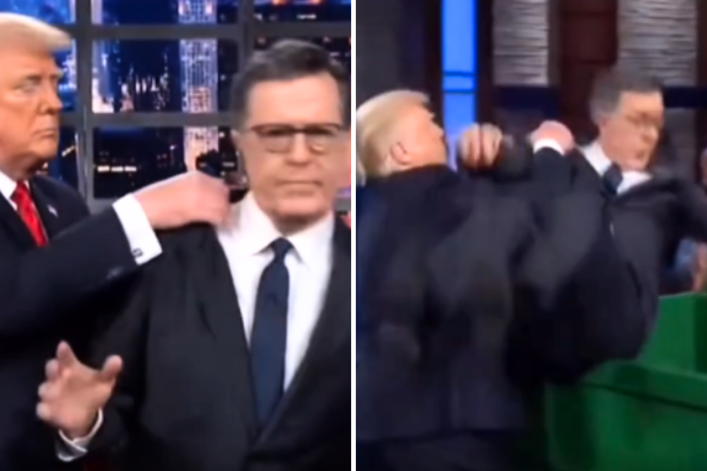 Trump posts doctored clip throwing Stephen Colbert into dumpster