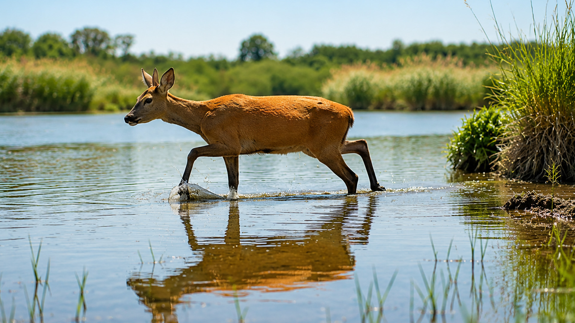 Un cerf a traversé lentement cette rivière pendant que la caméra piège ...