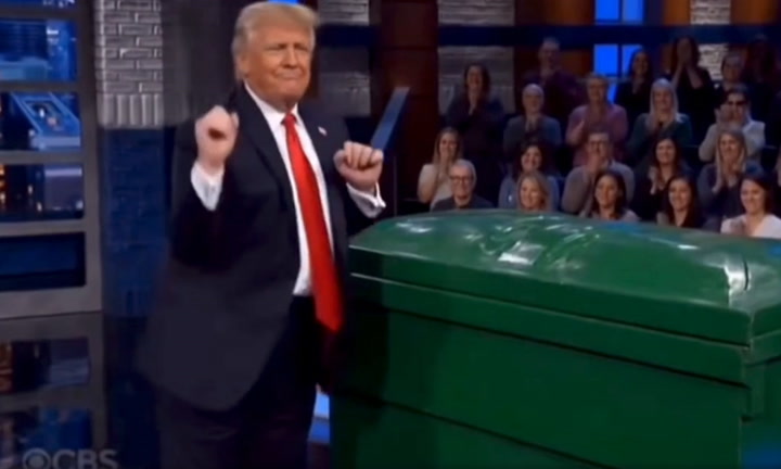 Trump throws Colbert in dumpster