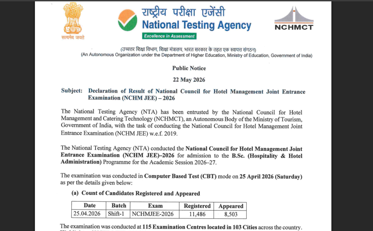NCMHT JEE result released at exams.nta.nic.in: Direct link to download ...
