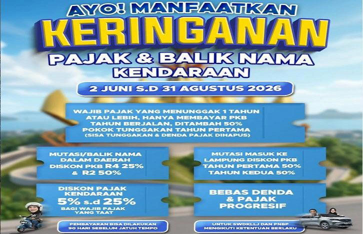 Lampung resmi gelar diskon pajak kendaraan, nunggak lama cukup bayar 1 ...
