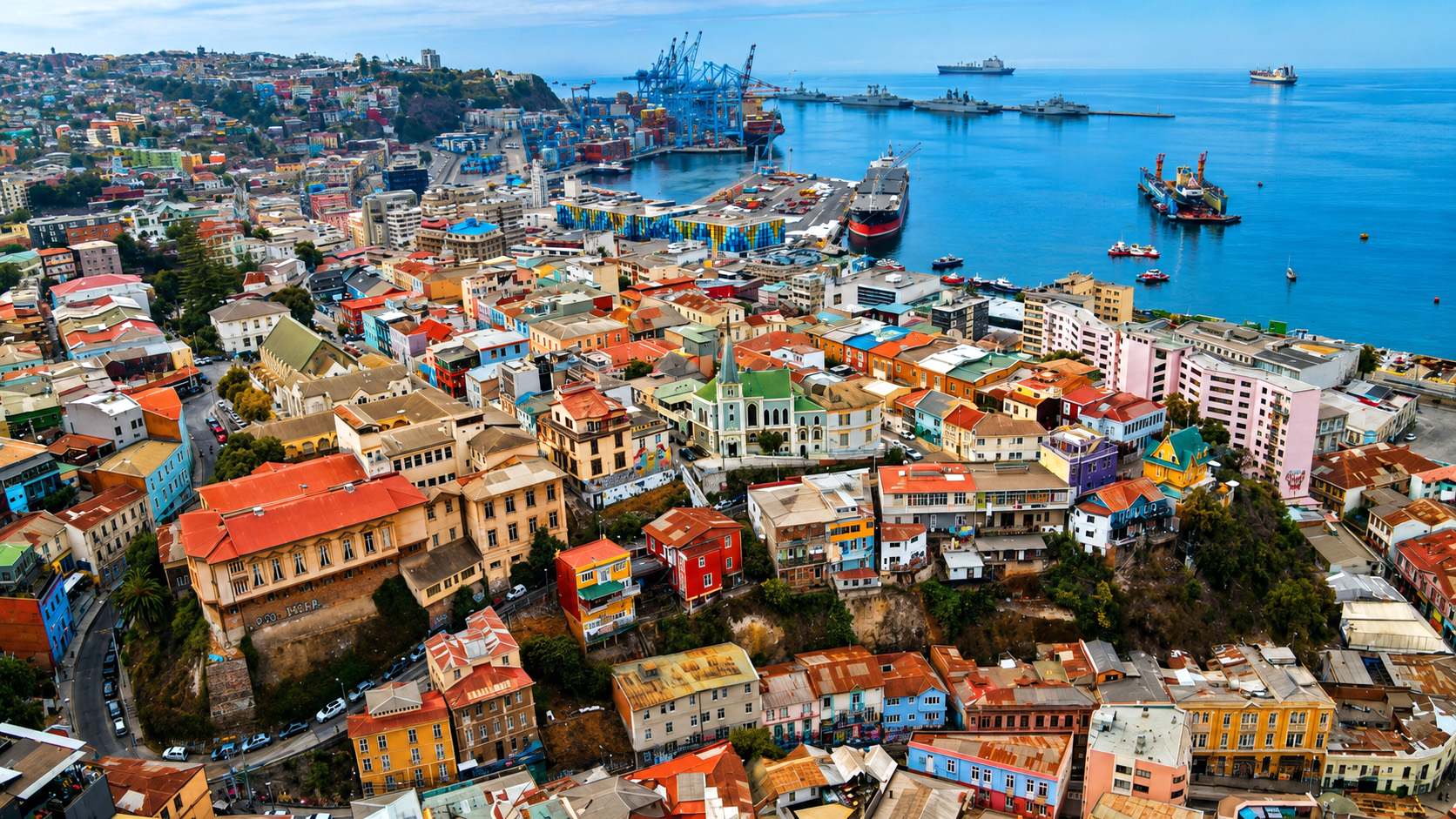 A colorful Chilean port city climbing the hillsides