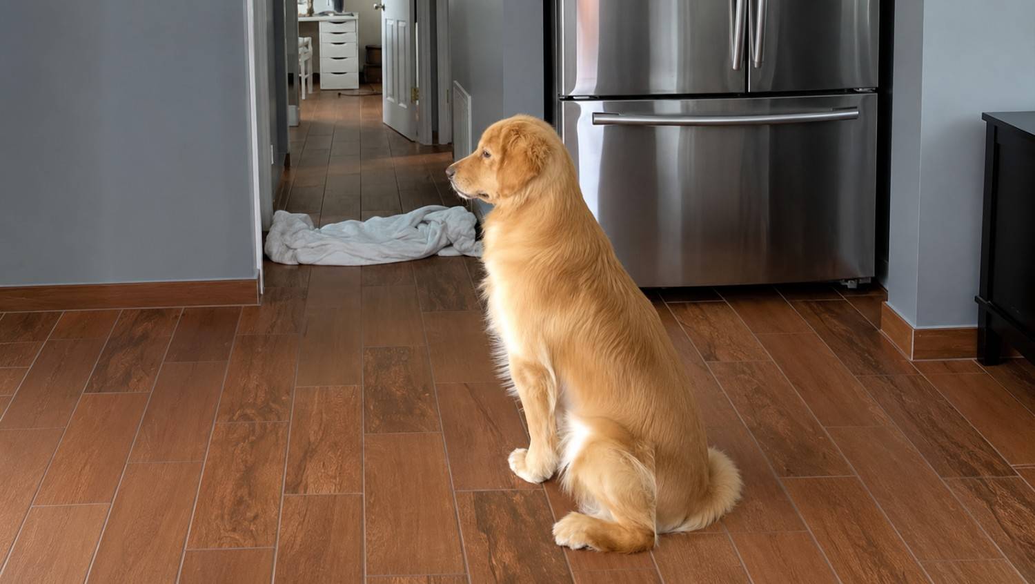 My golden retriever fell for the fluff challenge