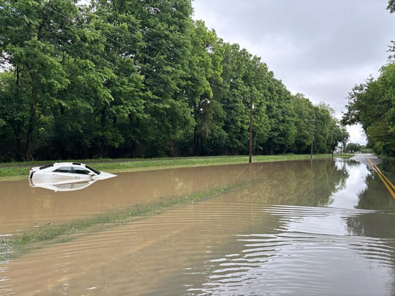 Car stuck in floodwater near Miamisburg