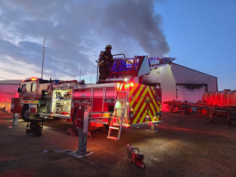 Williston fire crews battle industrial blaze on 8th Street