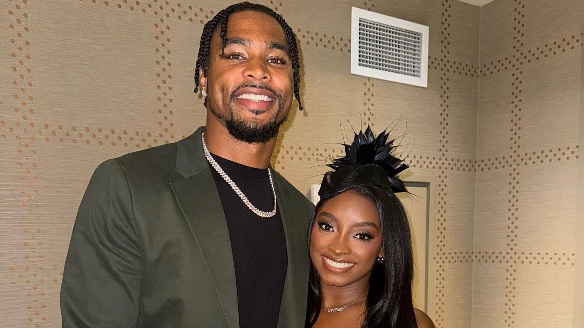 Simone Biles looks unreal in plunging dress on night out with husband ...