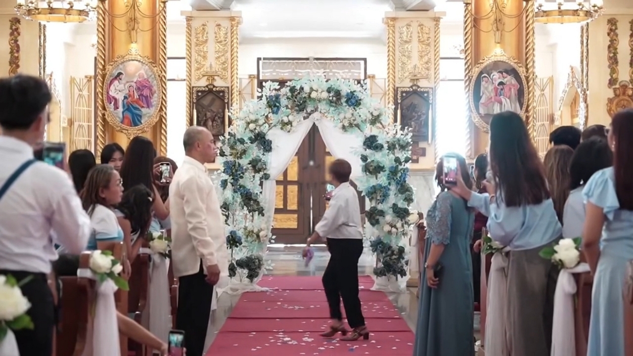 Wedding entrance interrupted by surprise guests!