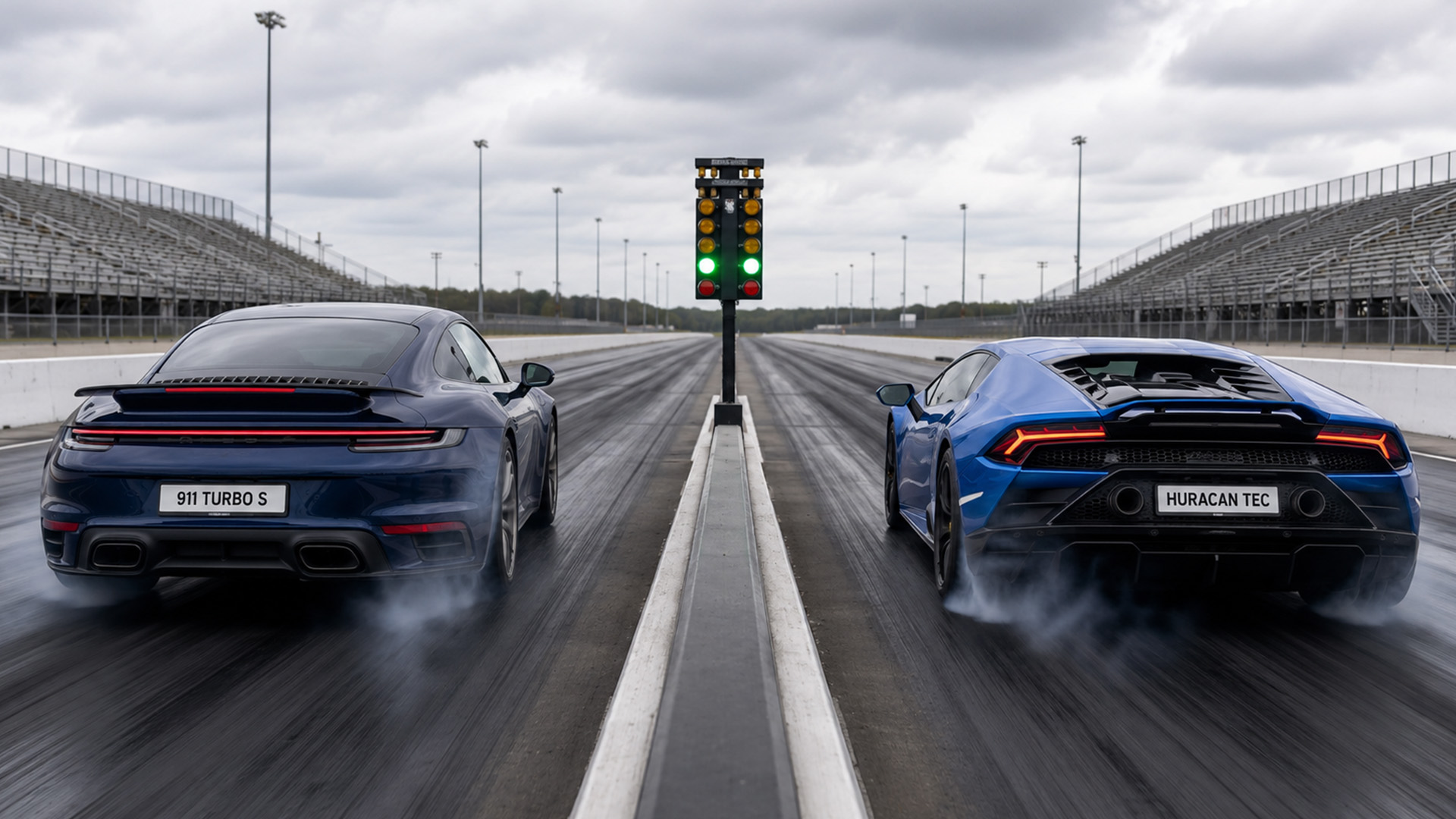 Porsche Turbo S versus Huracan Tecnica drag race