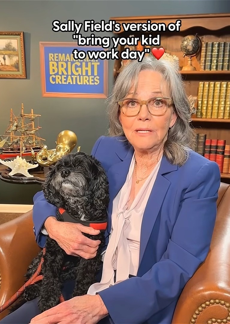 Sally Field's cavapoo adorably mimics her expressions as she sits for ...
