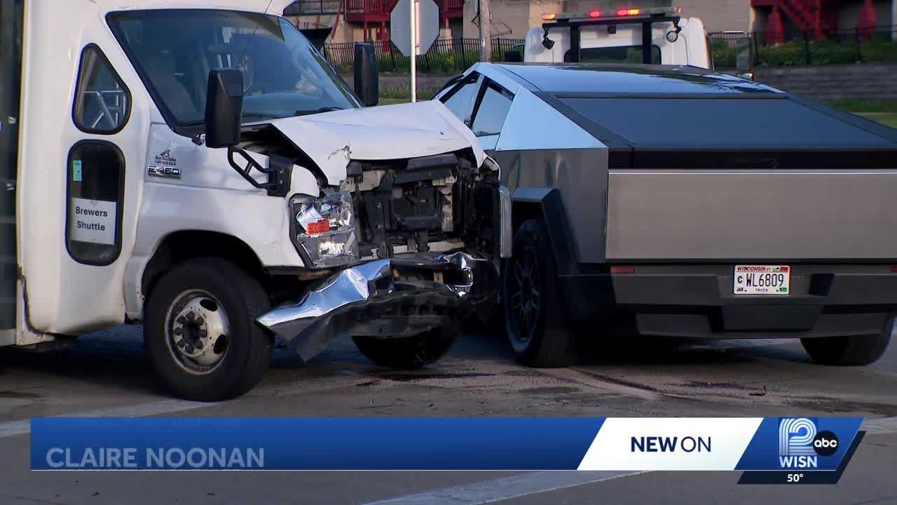 Brewers fans sustain minor injuries in shuttle crash with Tesla Cybertruck