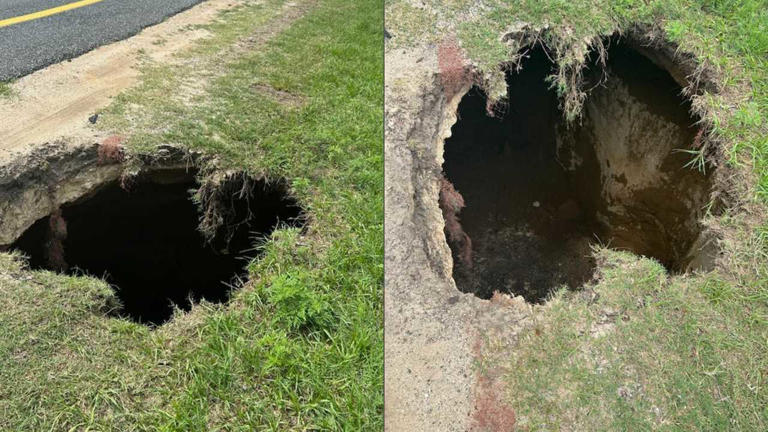 Lane closure in Marion County after large hole opens alongside highway ...