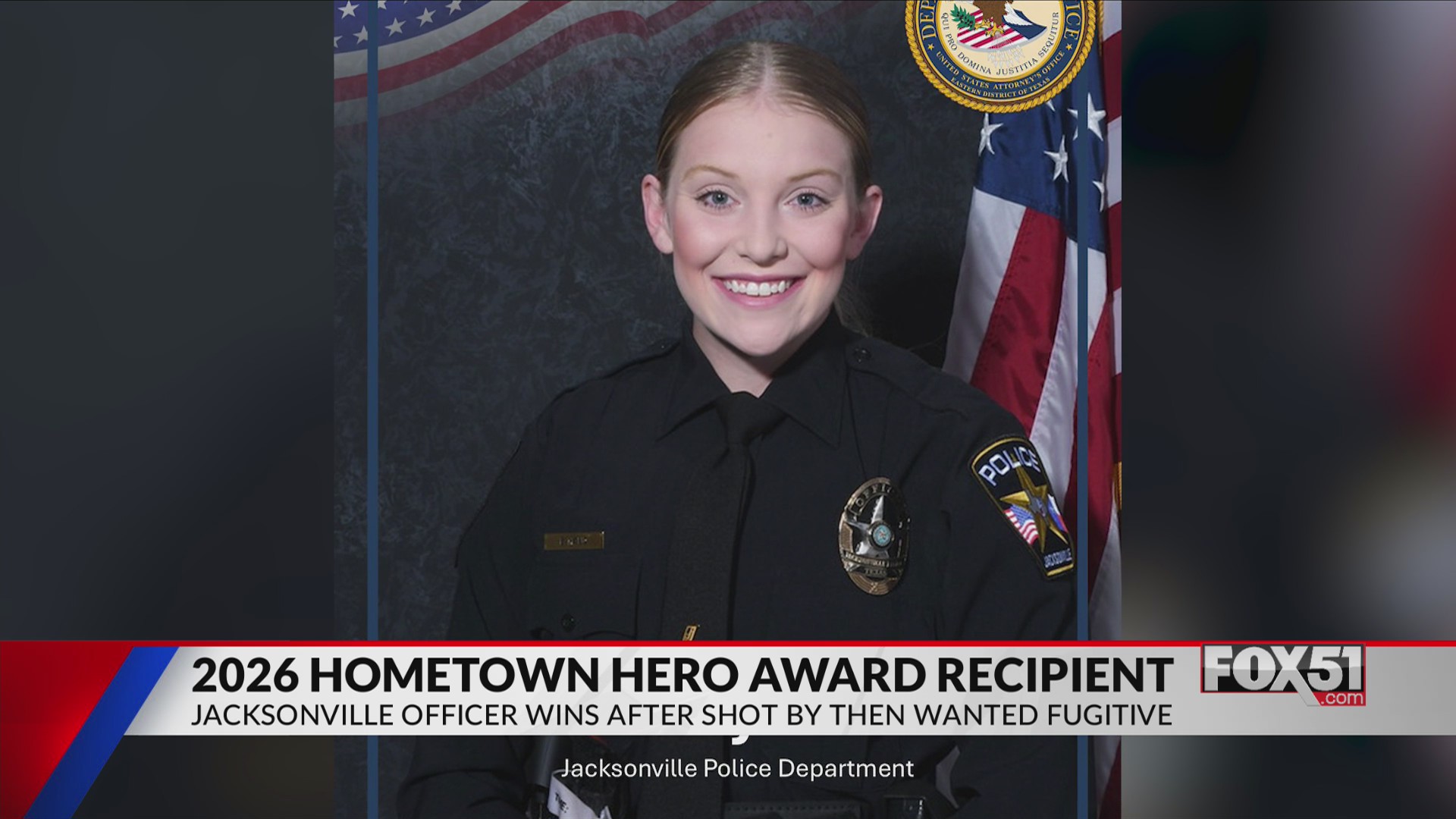 Jacksonville police officer shot on duty wins DOJ Hometown Hero Award