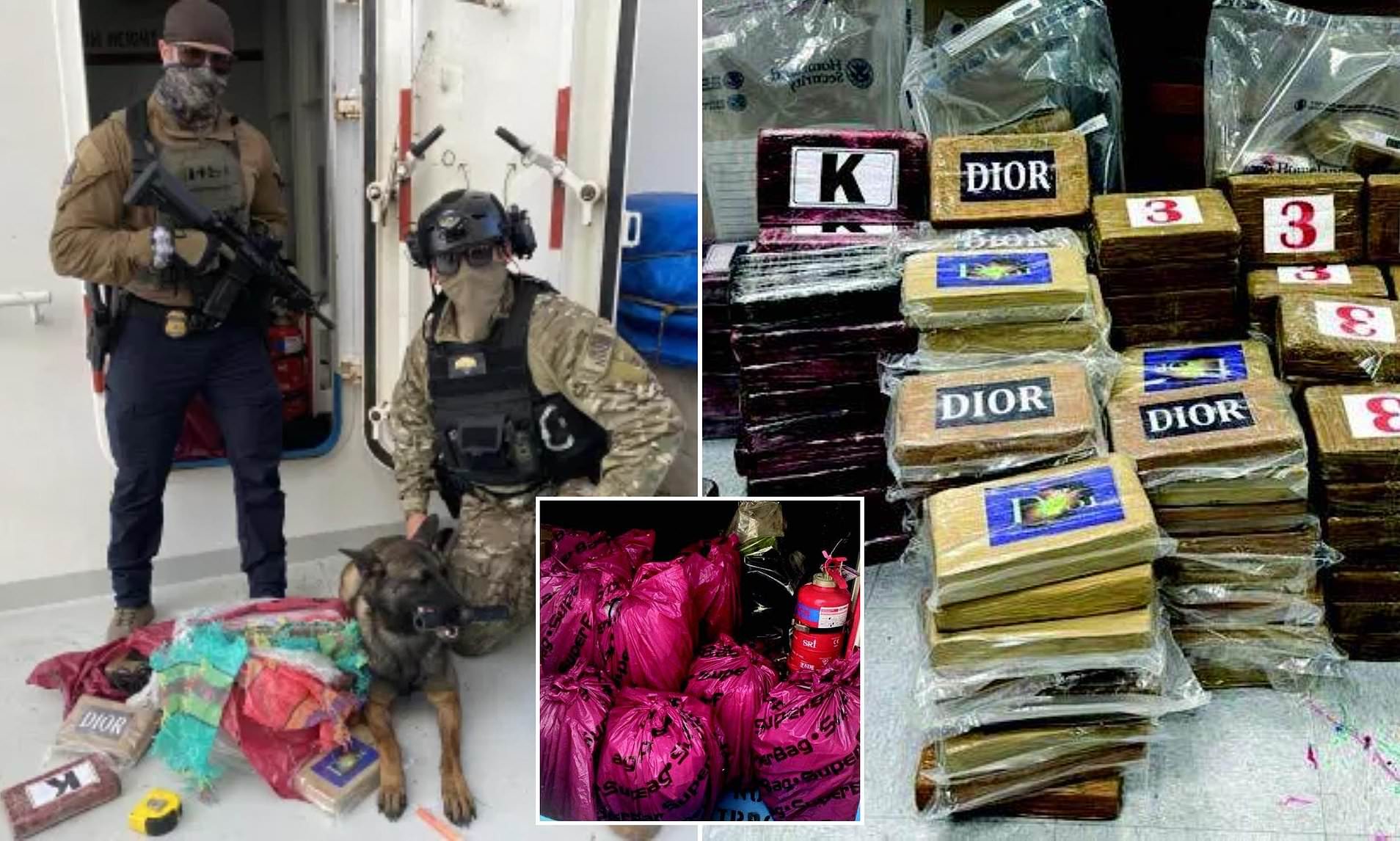 Packages emblazoned with Dior and pink bin liners aboard LA oil tanker ...