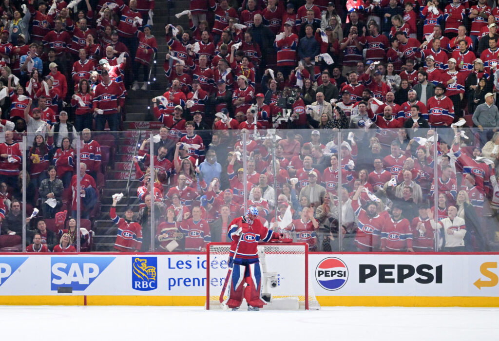 Jakub Dobes plays with William Carrier’s stick stuck in pad during ...