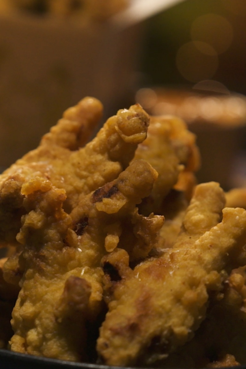 Crispy braised chicken feet with five spice and chili mayo