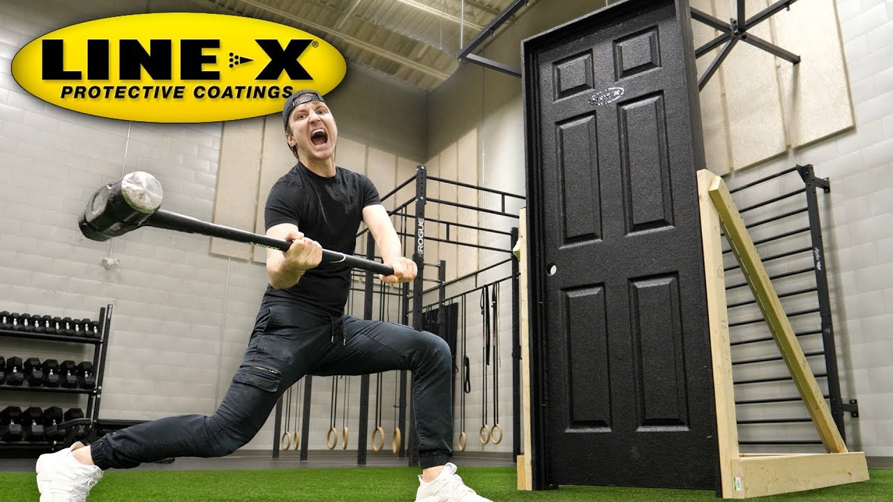This spray makes any door unbreakable! (Line-X unbreakable door experiment)