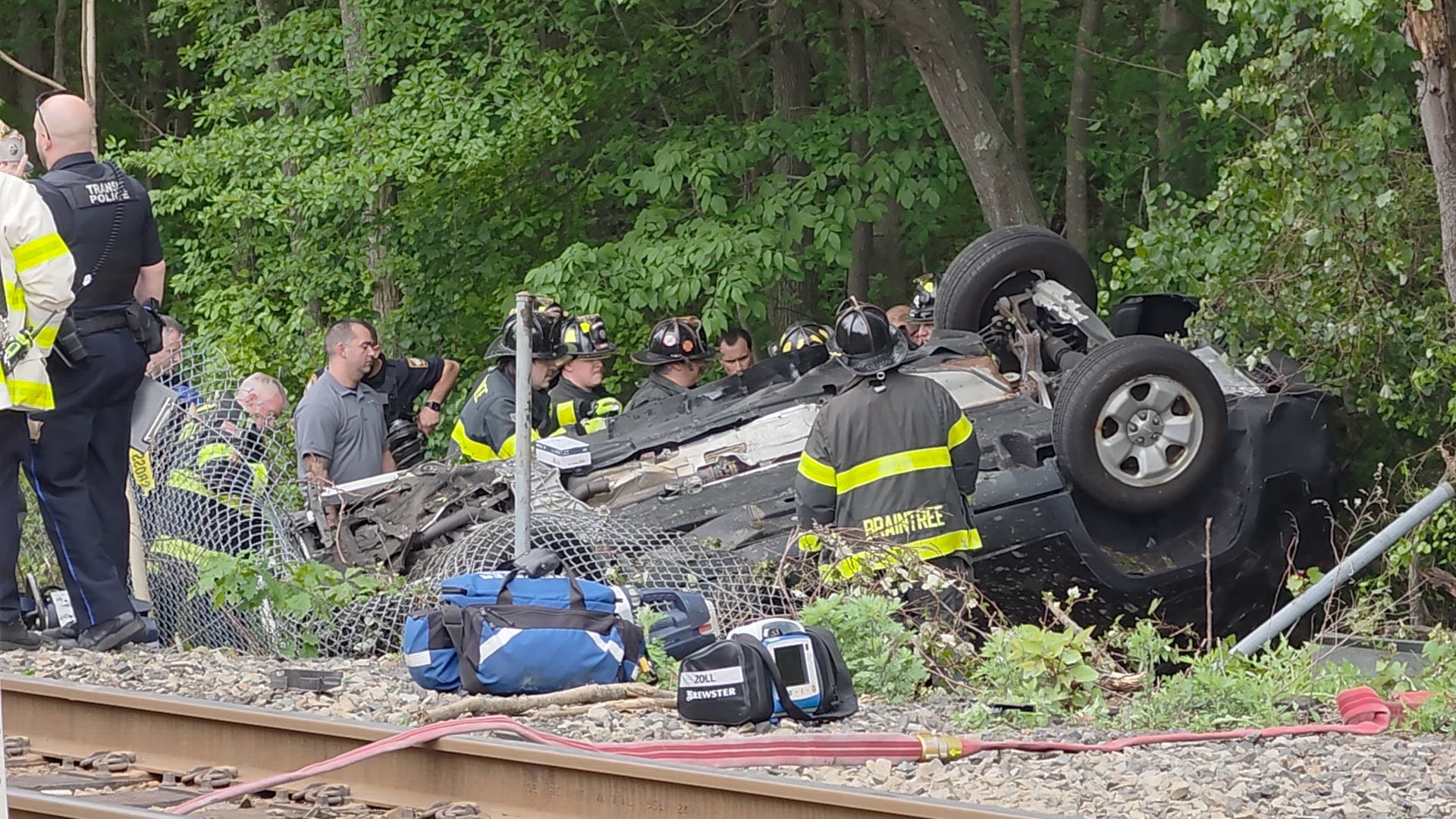 Car struck by train in Braintree, prompting street closures