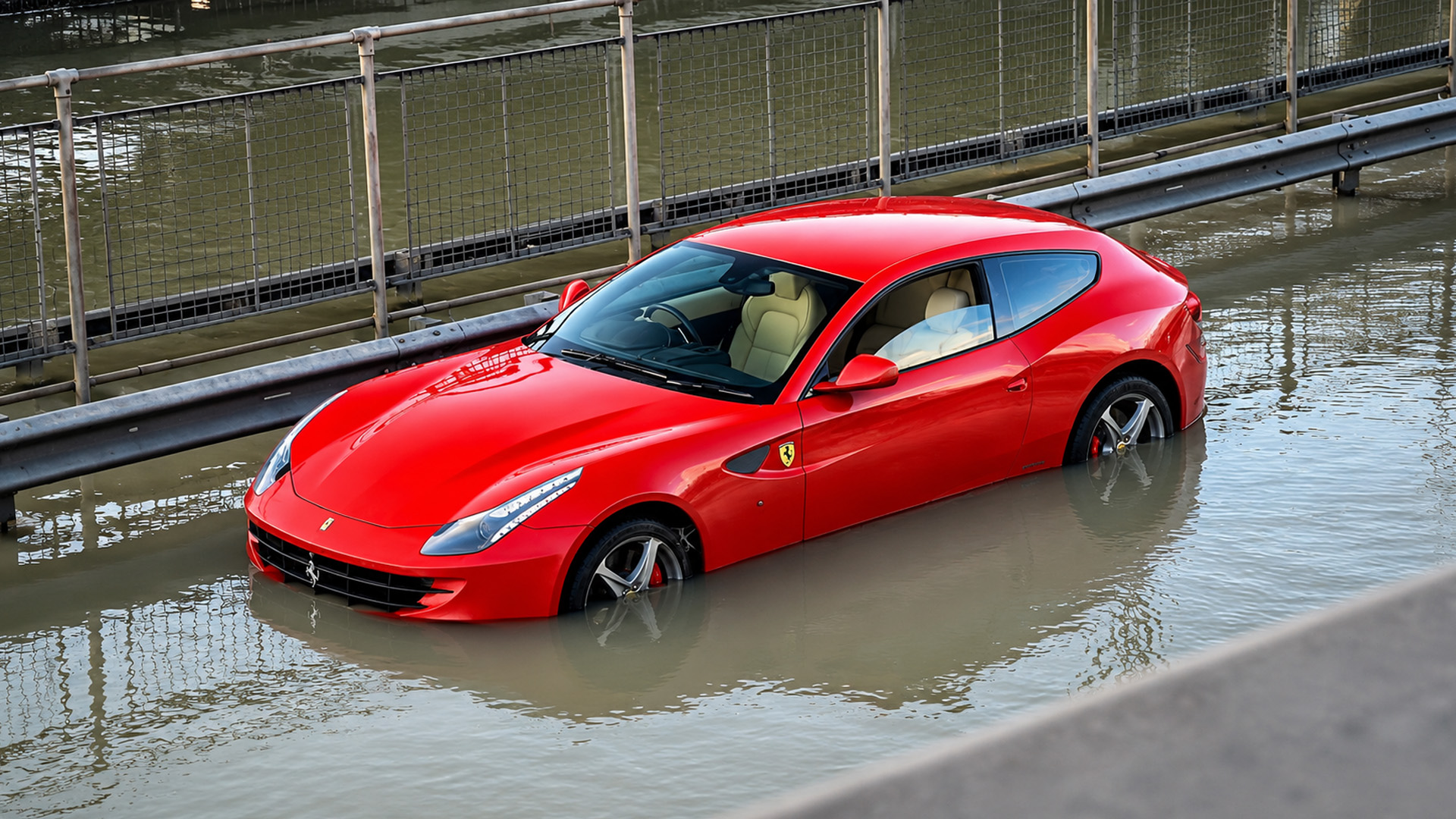 A rare Ferrari FF stuck in floodwater