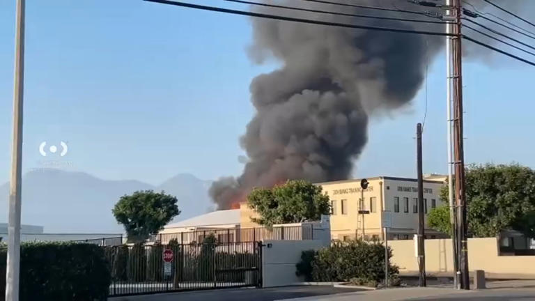 Crews battle fire at pallet yard in Pomona
