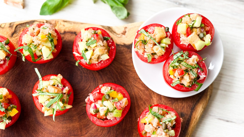 Bite-sized panzanella stuffed tomatoes recipe