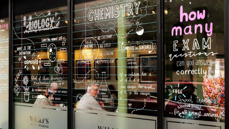 Cafe window puts school exam students to the test