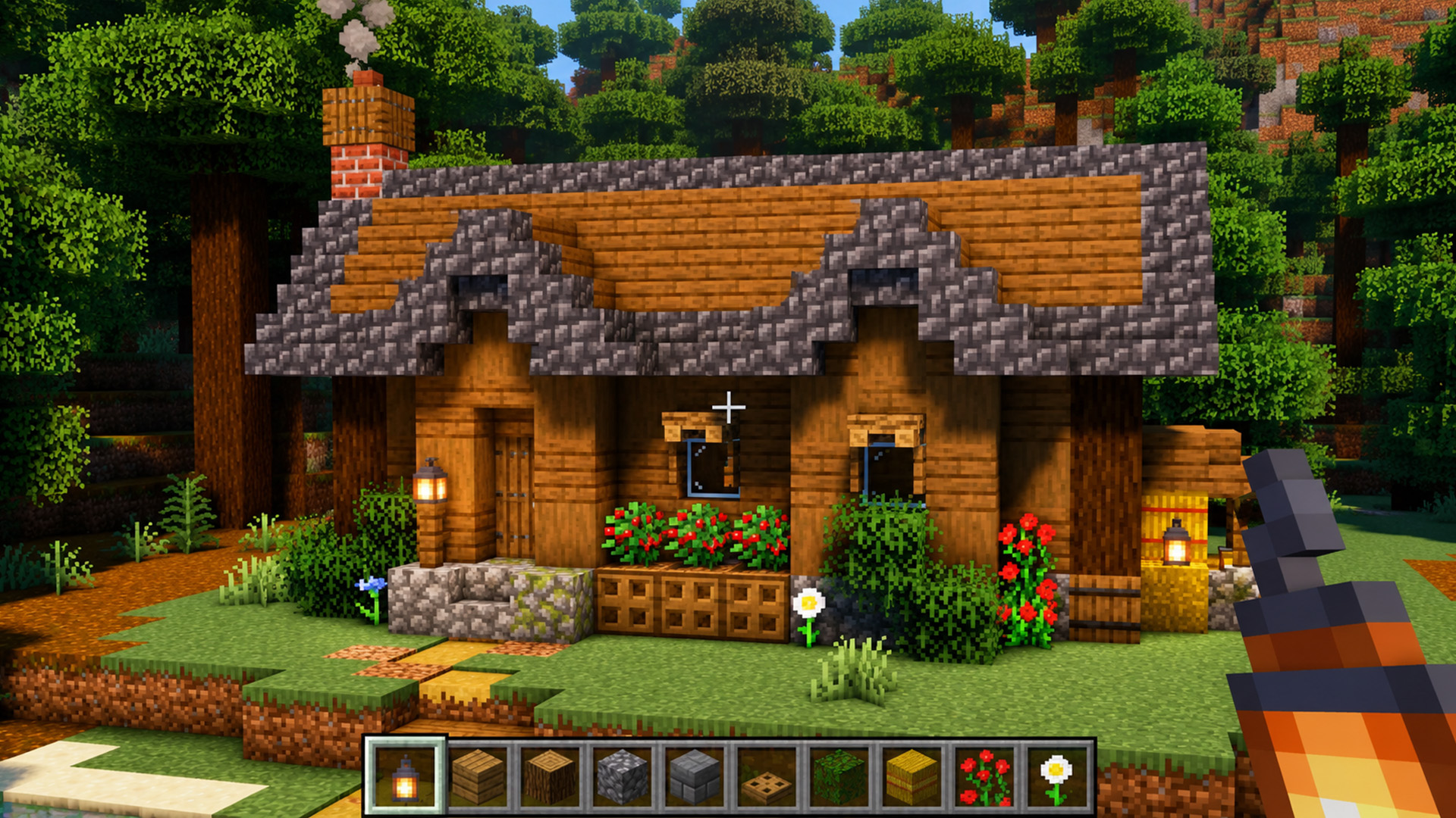A warm starter home with spruce charm and stone accents