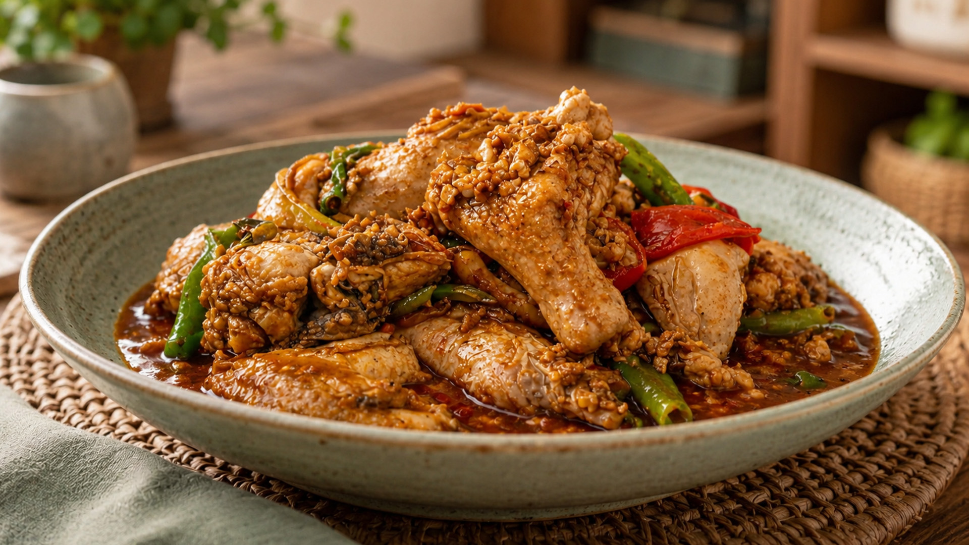 Homemade Filipino chicken with balanced savory flavor
