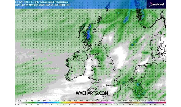 UK weather maps show exact areas to be by heavy rain as 7 day heatwave ends