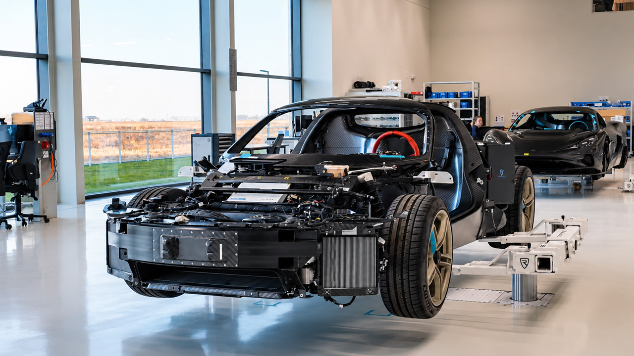 A rare Rimac prototype inside an electric hypercar factory
