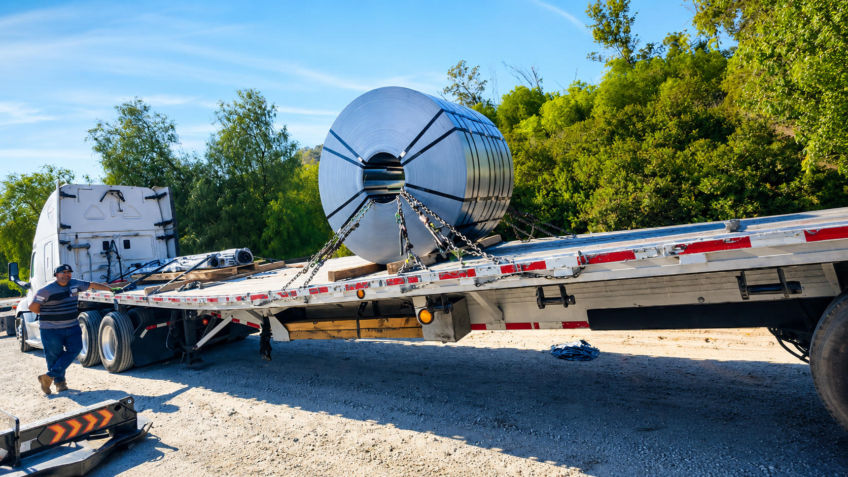 A huge steel coil snapped the trailer in half