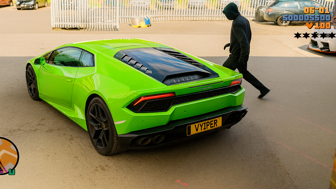 Bright green Lamborghini Huracan equipped with advanced GPS security system