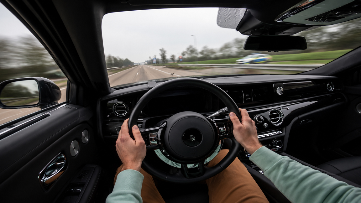 Rolls-Royce Ghost V12 driving fast on Autobahn