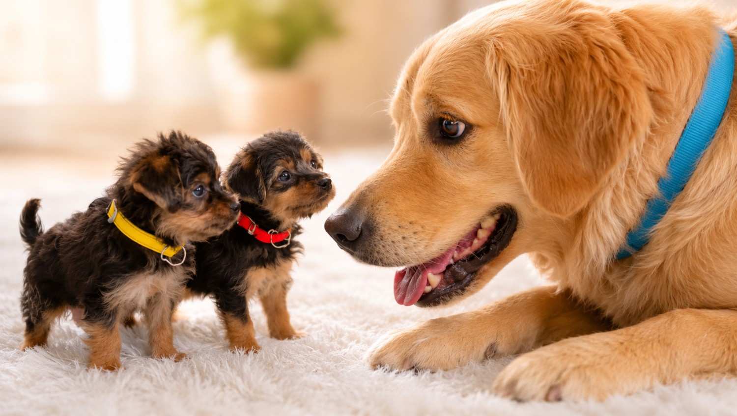 Tiny rescue puppies meet their gentle giant