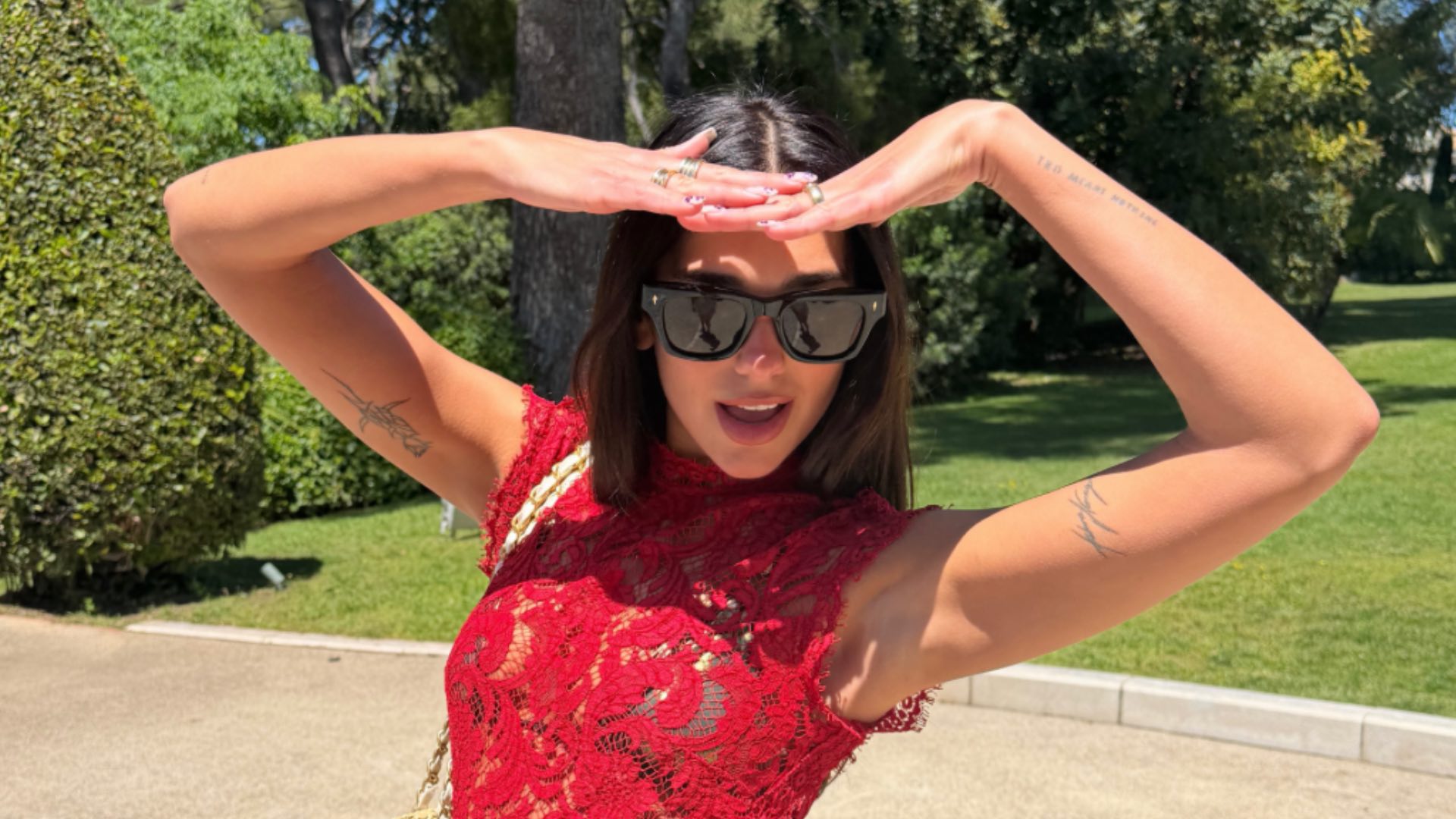 Dua Lipa appears in a sensational lace look