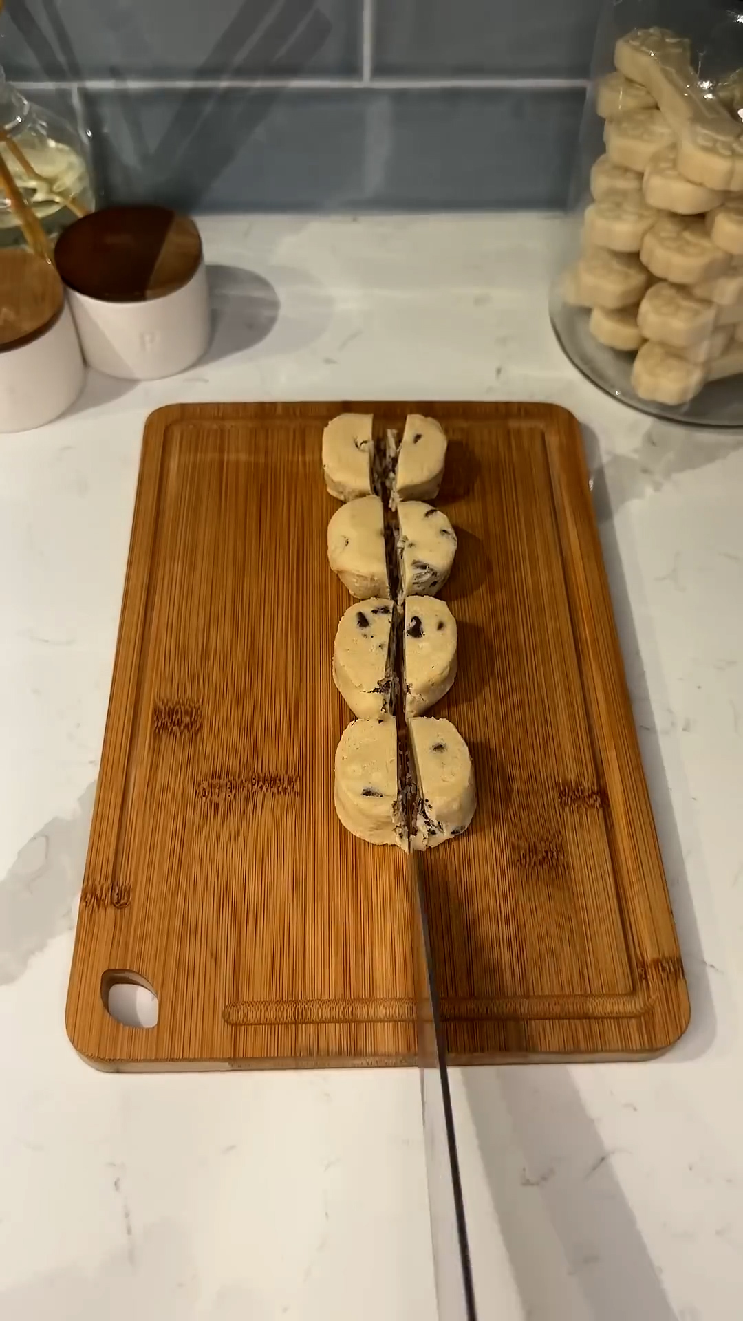 Small chocolate chip cookies arranged on sticks for easy eating