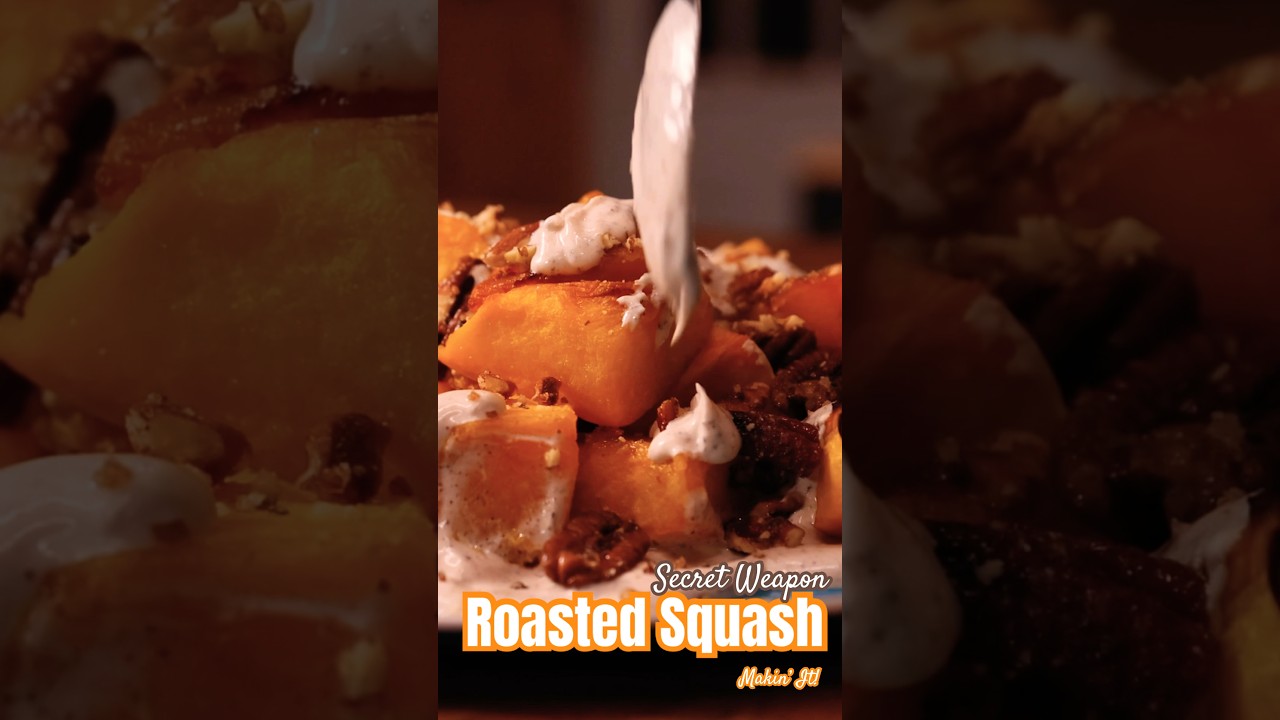 Prepare roasted squash with spicy yogurt and candied pecans