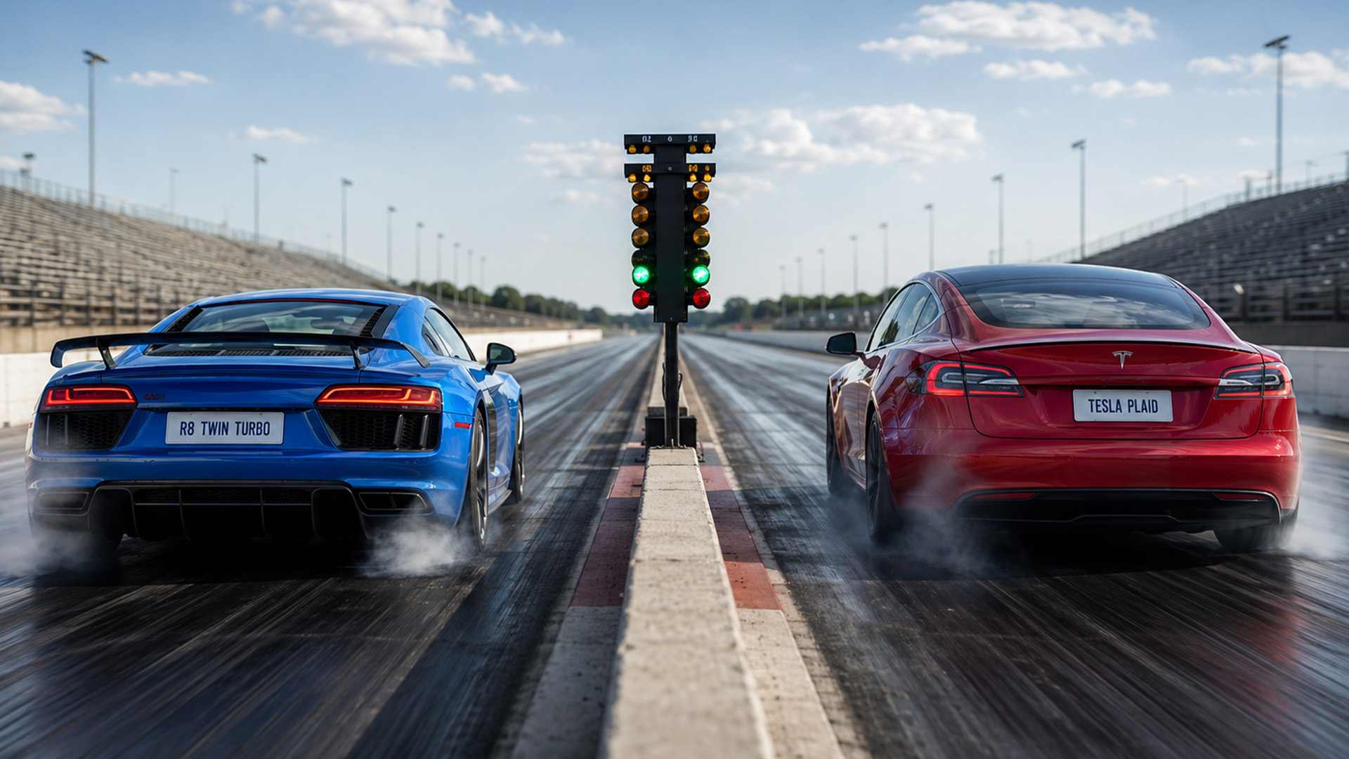 1400HP Audi R8 vs Tesla Plaid drag race