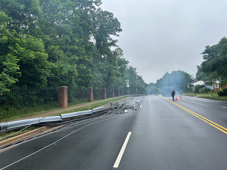 Power lines downed in Alexandria near high school, road closed