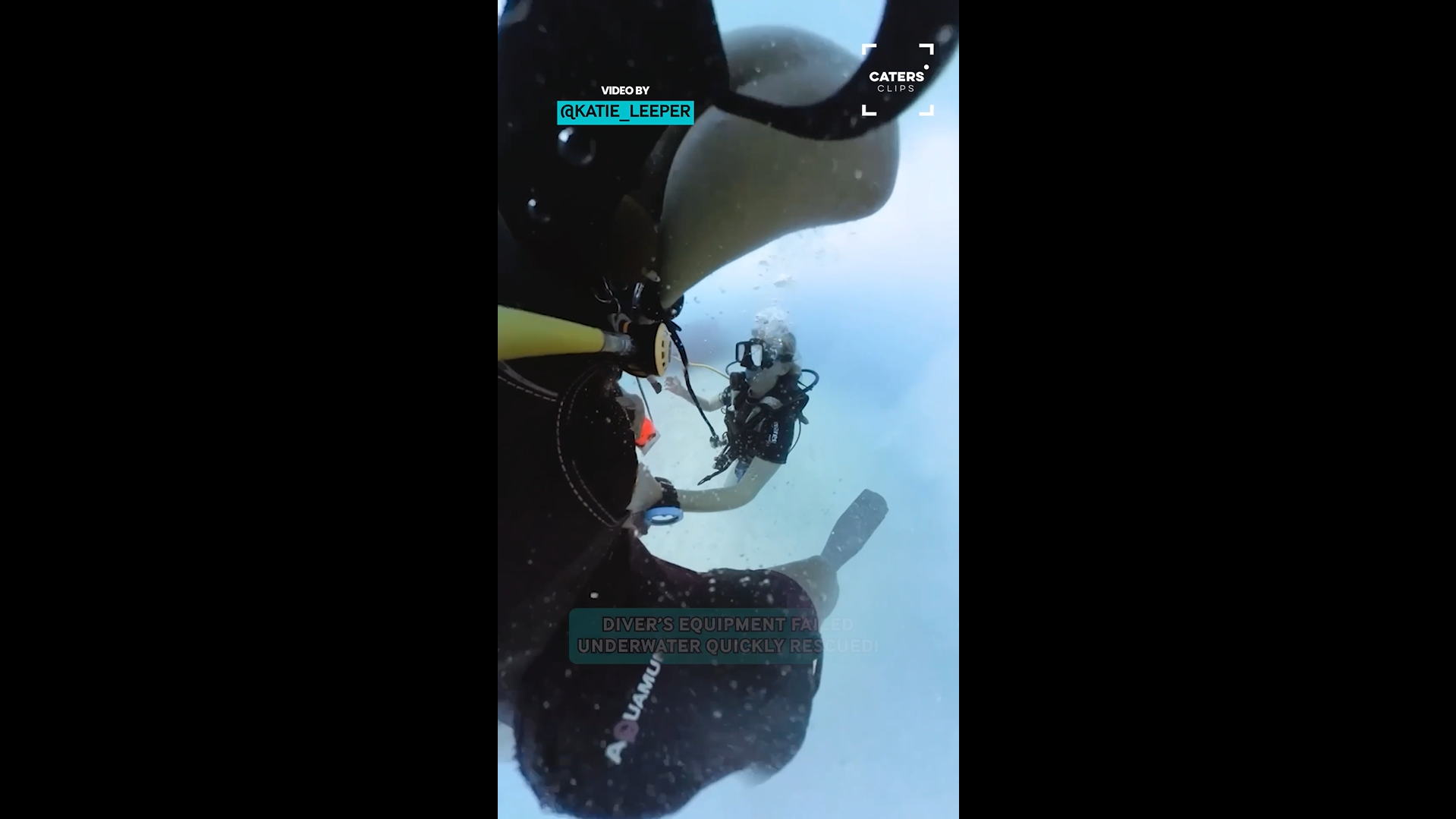 Diver performs emergency underwater rescue during deep dive