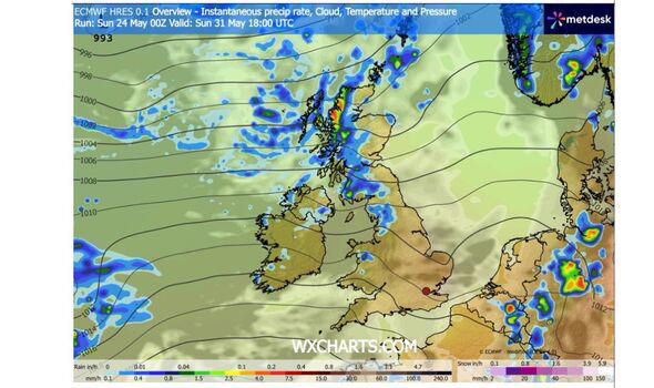 UK weather maps show exact areas to be by heavy rain as 7 day heatwave ends